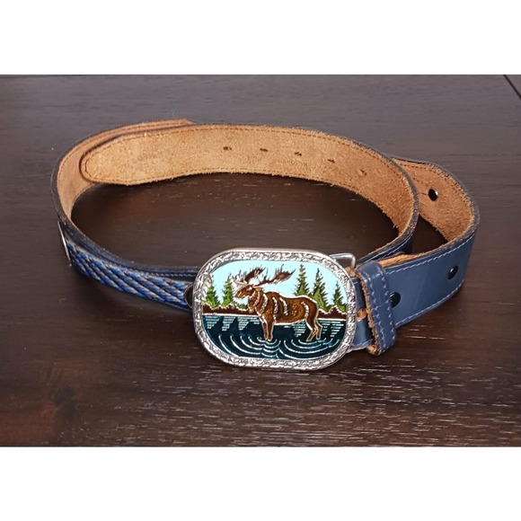 Accessories | Moose Western Boho Usa Mens Blue Leather Belt Size 34 ...